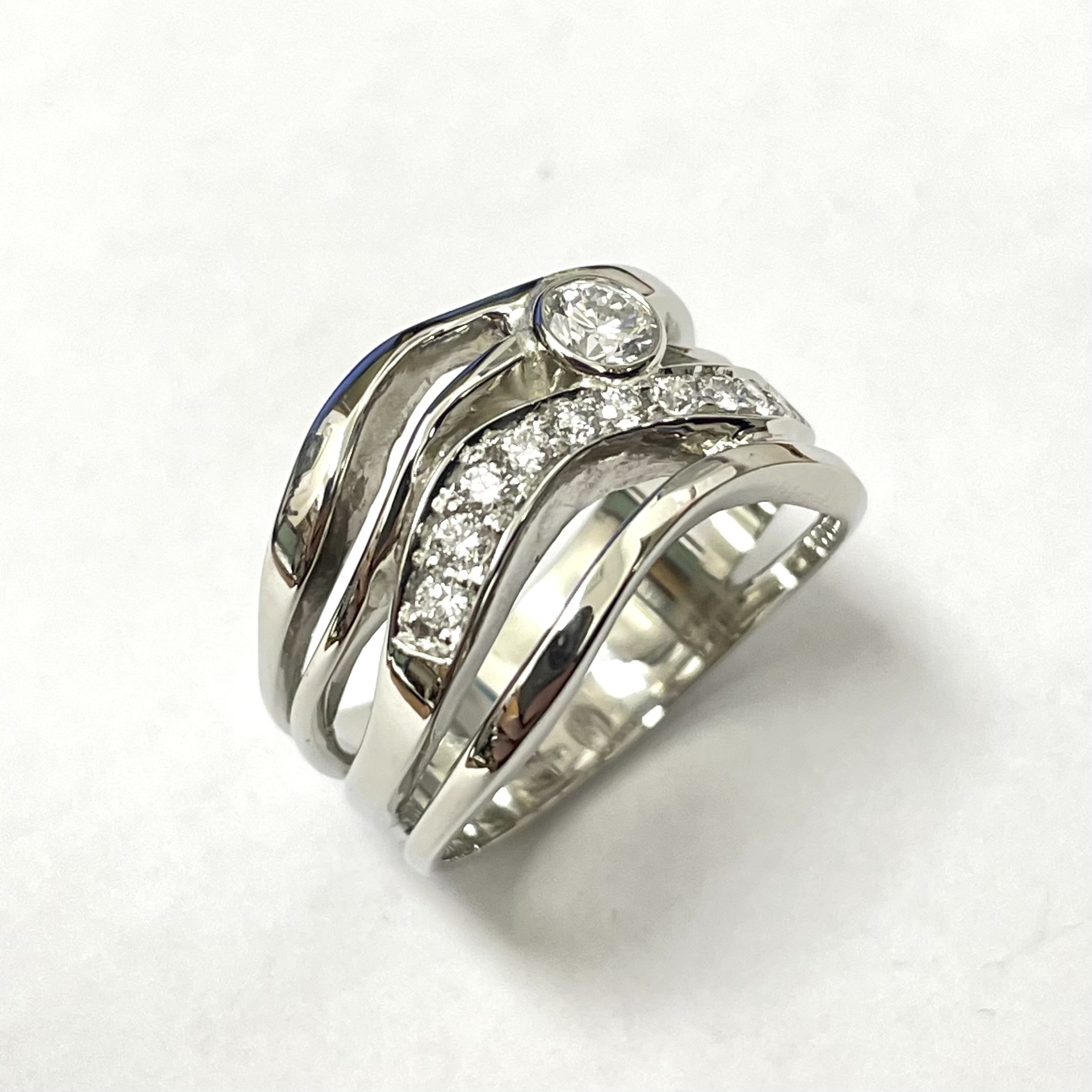 Bezel & Pave Diamond Ring 14KW - Forest of Jewels