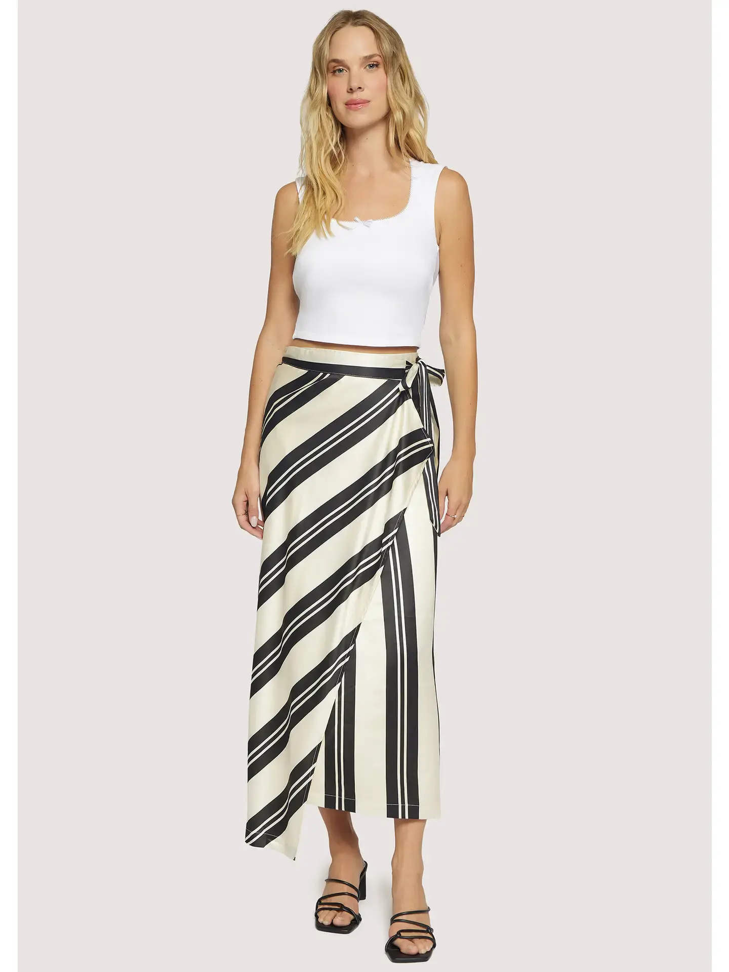 LOST + WANDER SUMMER STRIPED SATIN WRAP SKIRT - Elle Gray