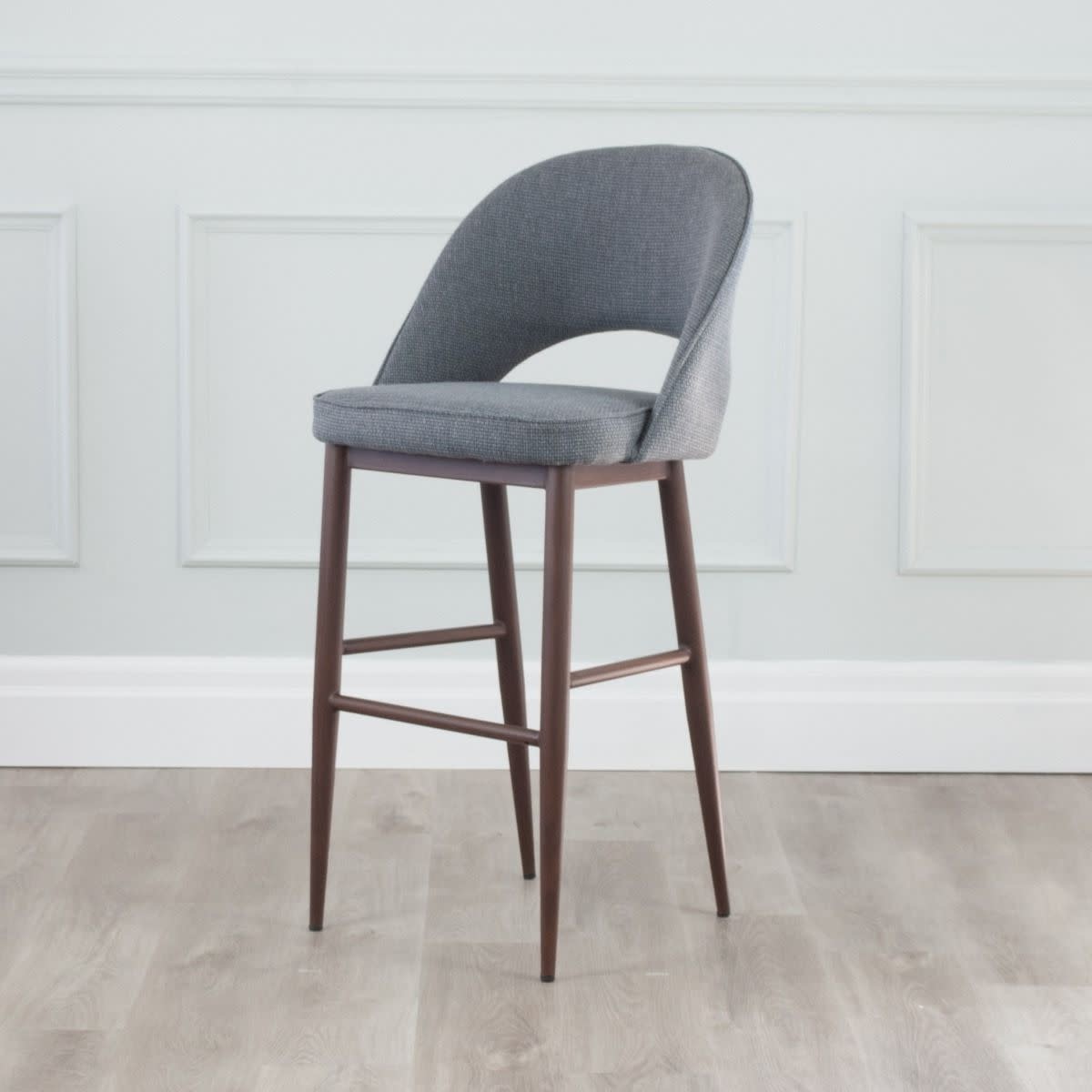 Lovaco / TABOURET COMPTOIR COCO TISSU GRIS / BASE MÉTAL IMPRIMÉE NOYER - LOVACO