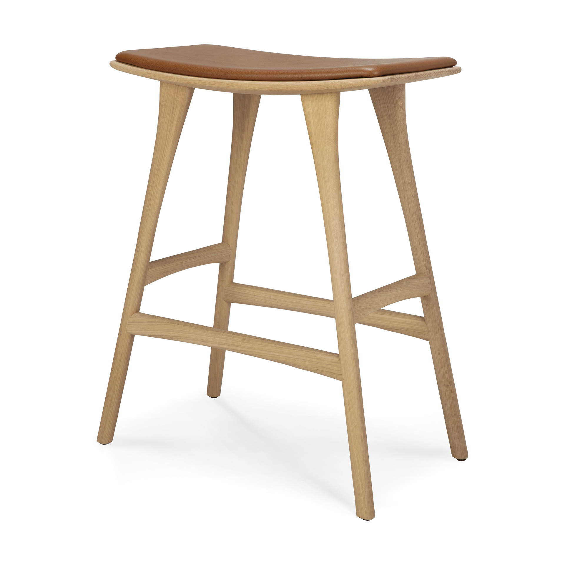 TABOURET COMPTOIR OSSO - CHÊNE VERNI - CUIR COGNAC - LOVACO