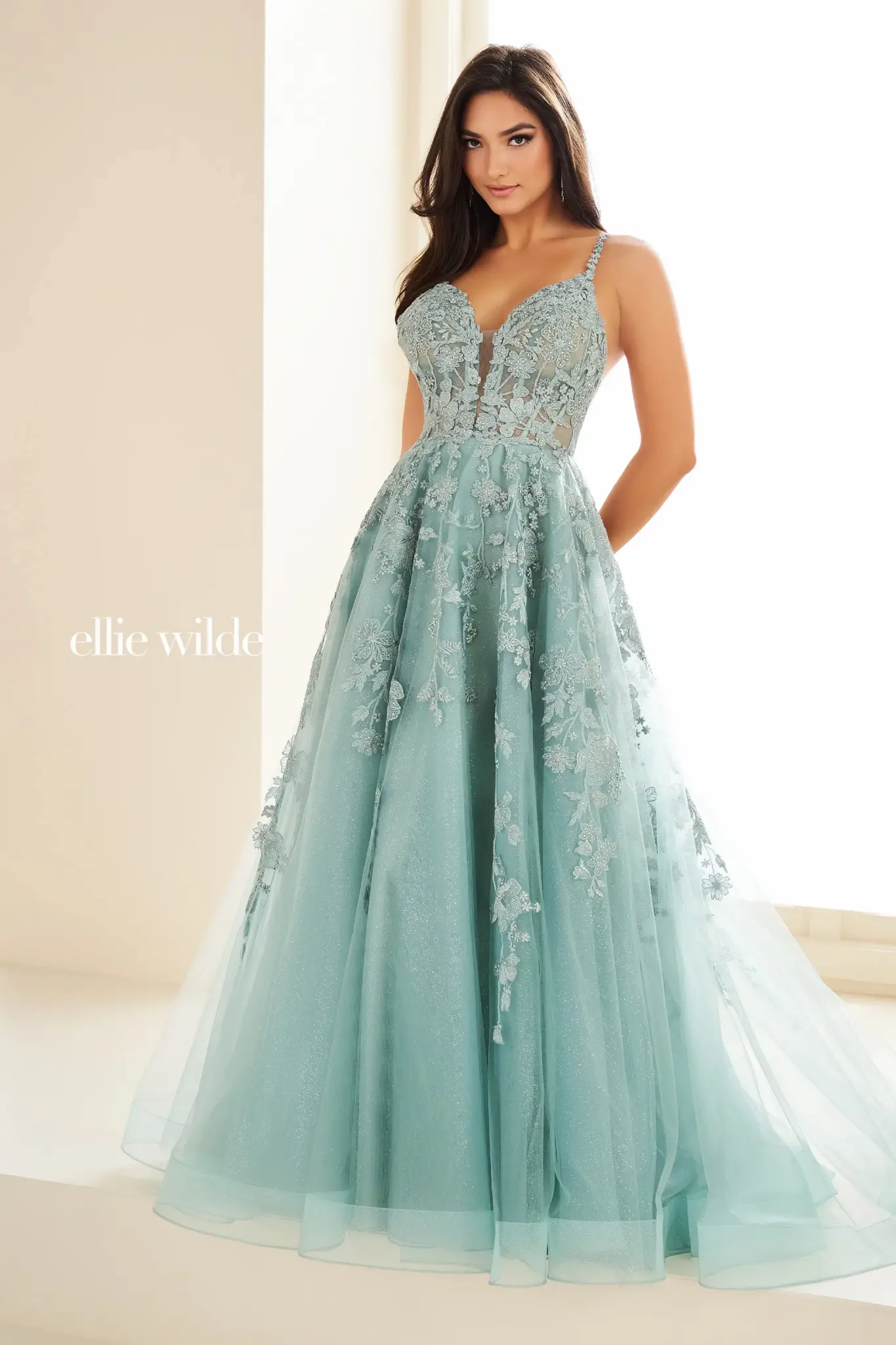 36015 Robe En Tule Sauge - Mirage