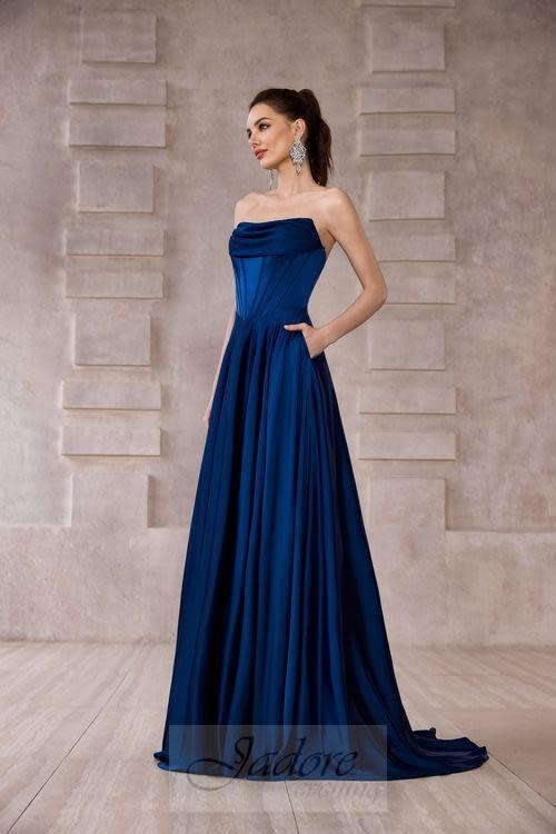 J28010 Robe Corset En Satin Marine - Mirage