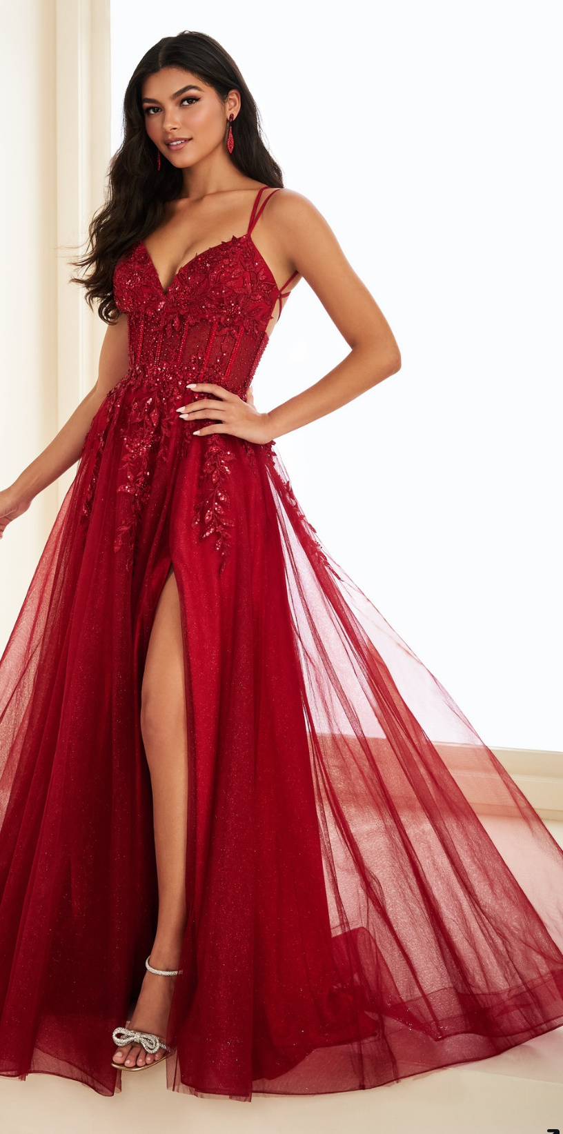 37212 Robe Décolletée Avec Fente Bourgogne - Mirage