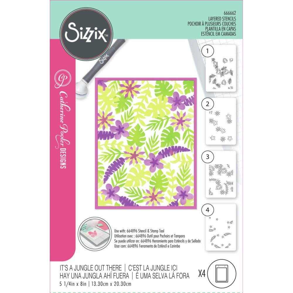 SIZZIX CATHERINE POOLER DESIGNS IT'S A JUNGLE OUT THERE LAYERED STENCIL ...