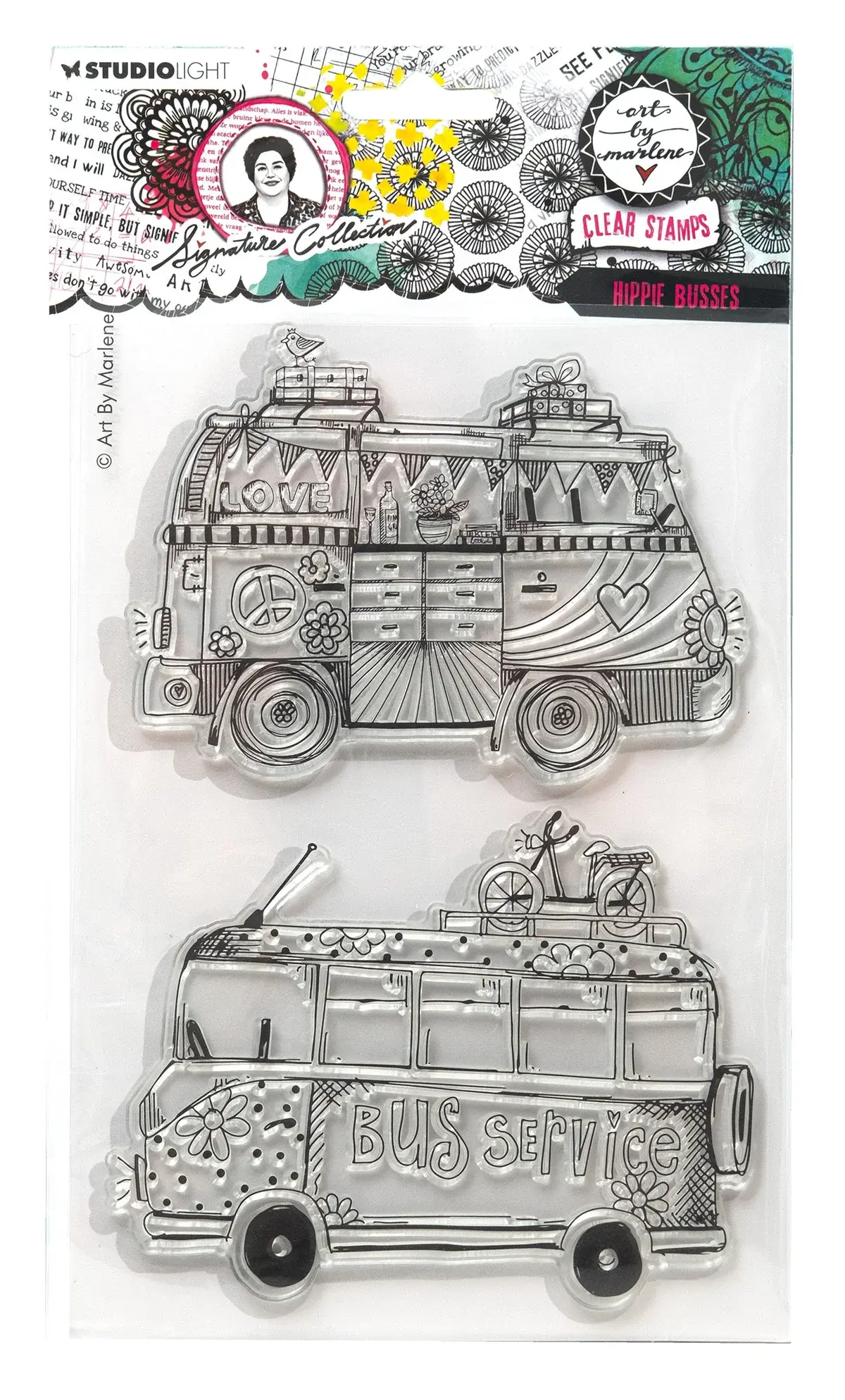 STUDIOLIGHT ART BY MARLENE SIGNATURE COLLECTION HIPPIE BUSSES CLEAR STAMP SET - Scrapbook Centrale
