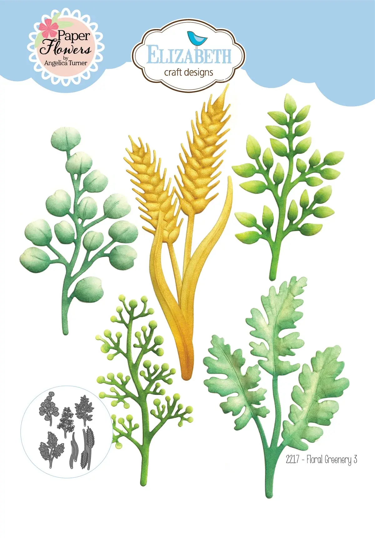 ELIZABETH CRAFT DESIGNS FLORAL GREENERY 3 DIE SET - Scrapbook Centrale