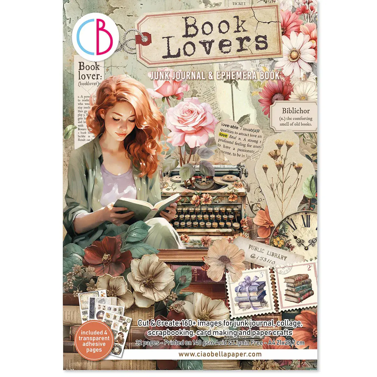 CIAO BELLA BOOK LOVERS JUNK JOURNAL & EPHEMERA 32/PK - Scrapbook Centrale
