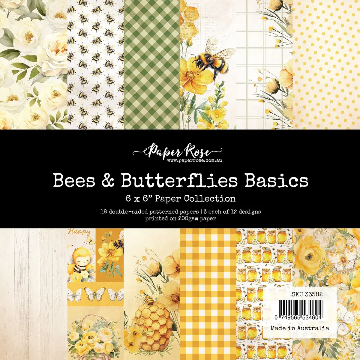 PAPER ROSE BEES & BUTTERFLIES BASICS 6x6 PAPER COLLECTION - Scrapbook Centrale