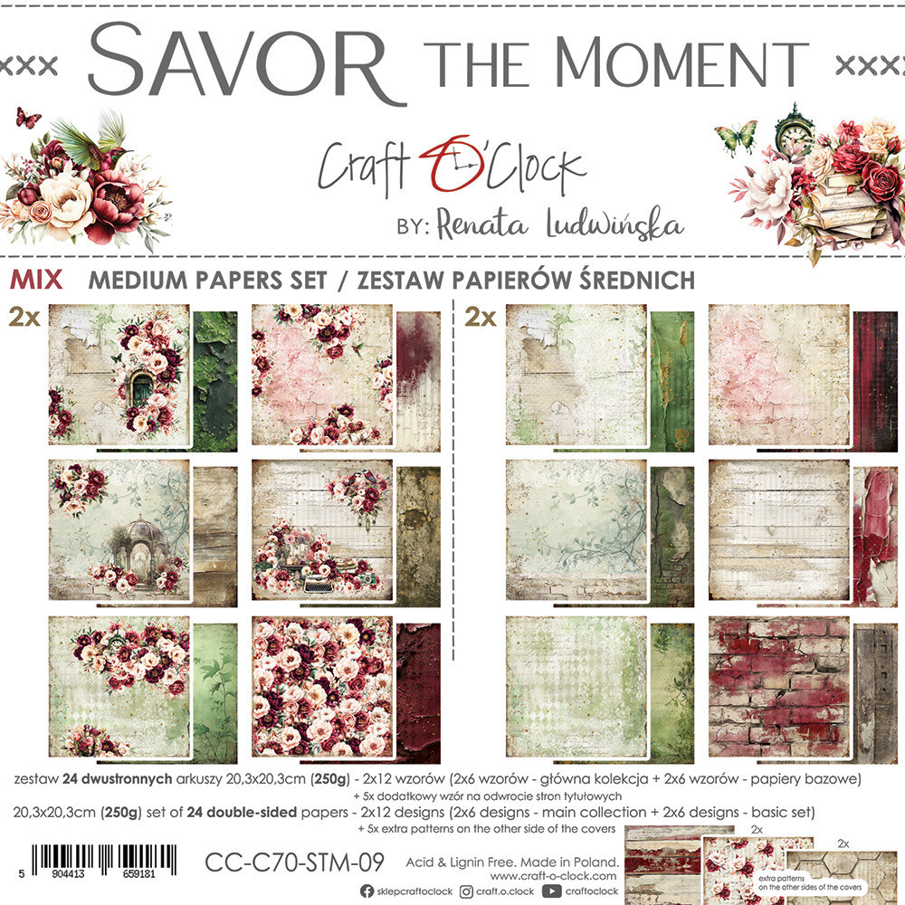 CRAFT O'CLOCK SAVOR THE MOMENT 8x8 MEDIUM-MIX PAPERS SET 24 SHEETS ...