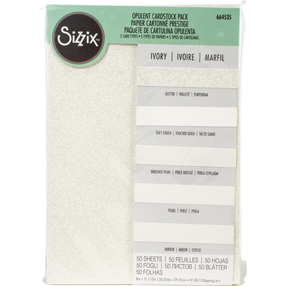 SIZZIX IVORY OPULENT CARDSTOCK PACK 5 TYPES/50 SHEETS - Scrapbook Centrale