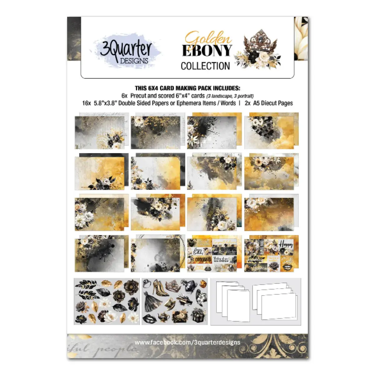 3QUARTER DESIGNS GOLDEN EBONY 6x4 CARD PACK - Scrapbook Centrale