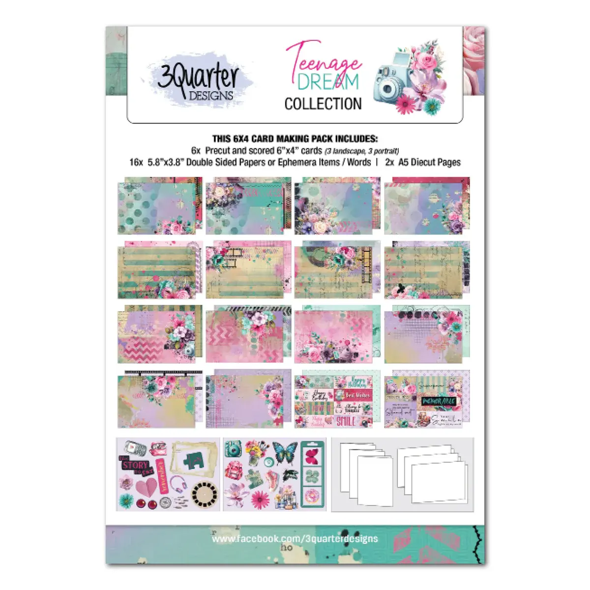 3QUARTER DESIGNS TEENAGE DREAM 6x4 CARD PACK - Scrapbook Centrale