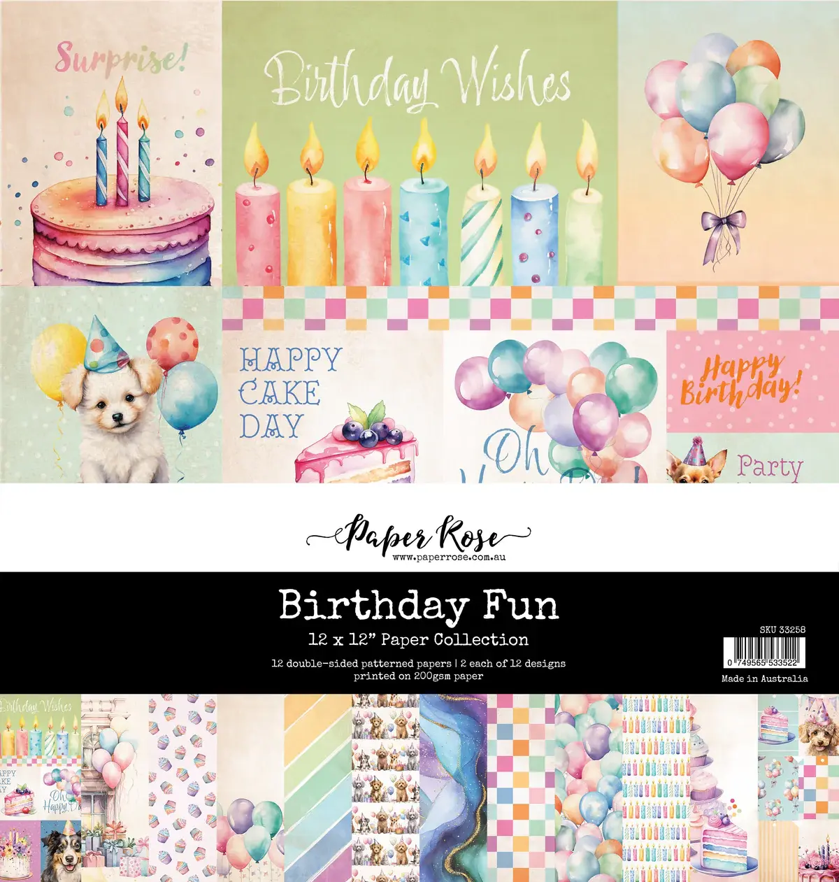 PAPER ROSE BIRTHDAY FUN 12x12 PAPER COLLECTION - Scrapbook Centrale