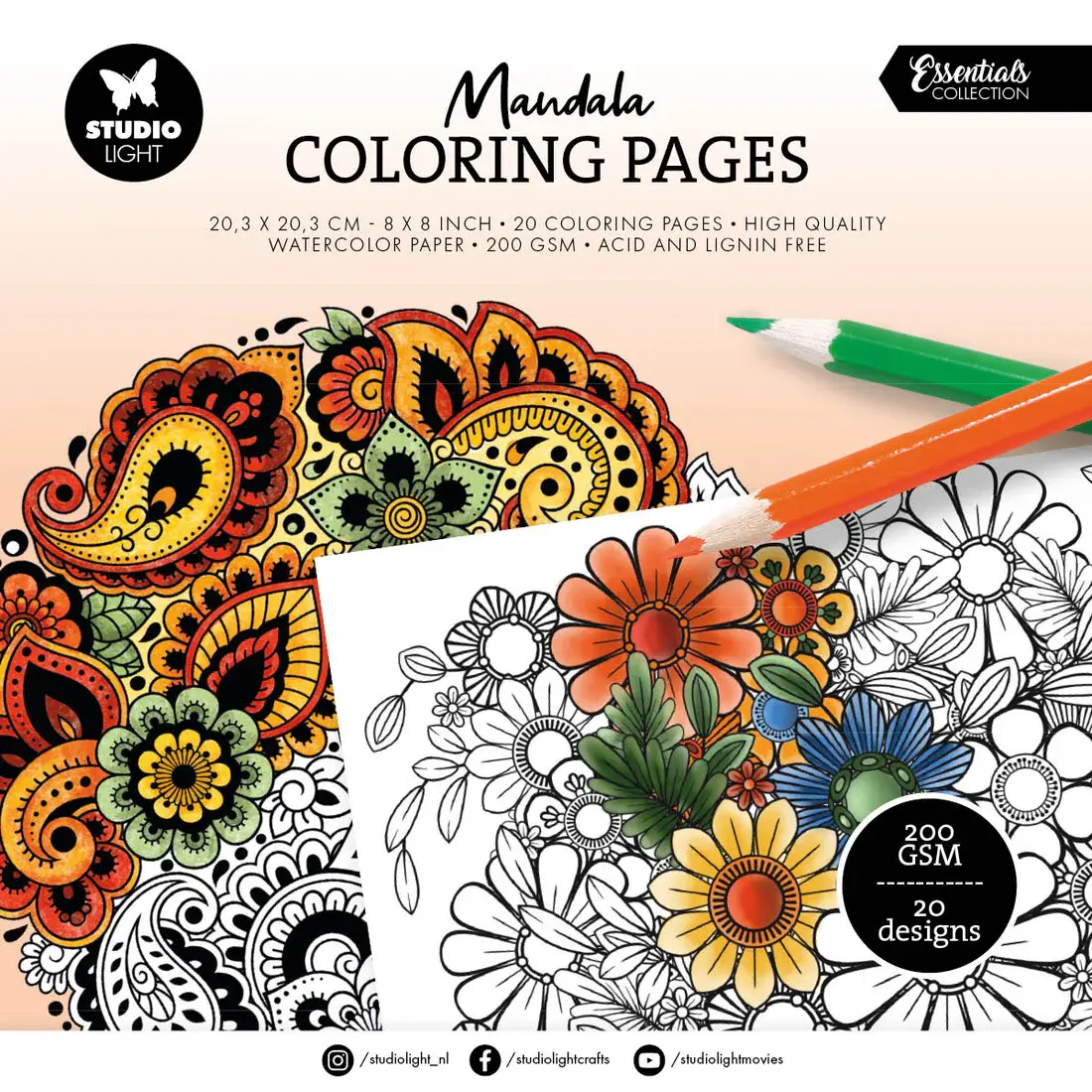 STUDIOLIGHT MANDALA ESSENTIALS COLORING PAGES 20 SHEETS - Scrapbook Centrale