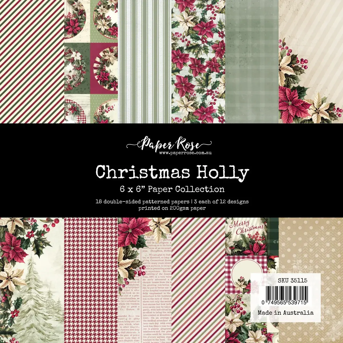 PAPER ROSE CHRISTMAS HOLLY 6x6 PAPER COLLECTION - Scrapbook Centrale