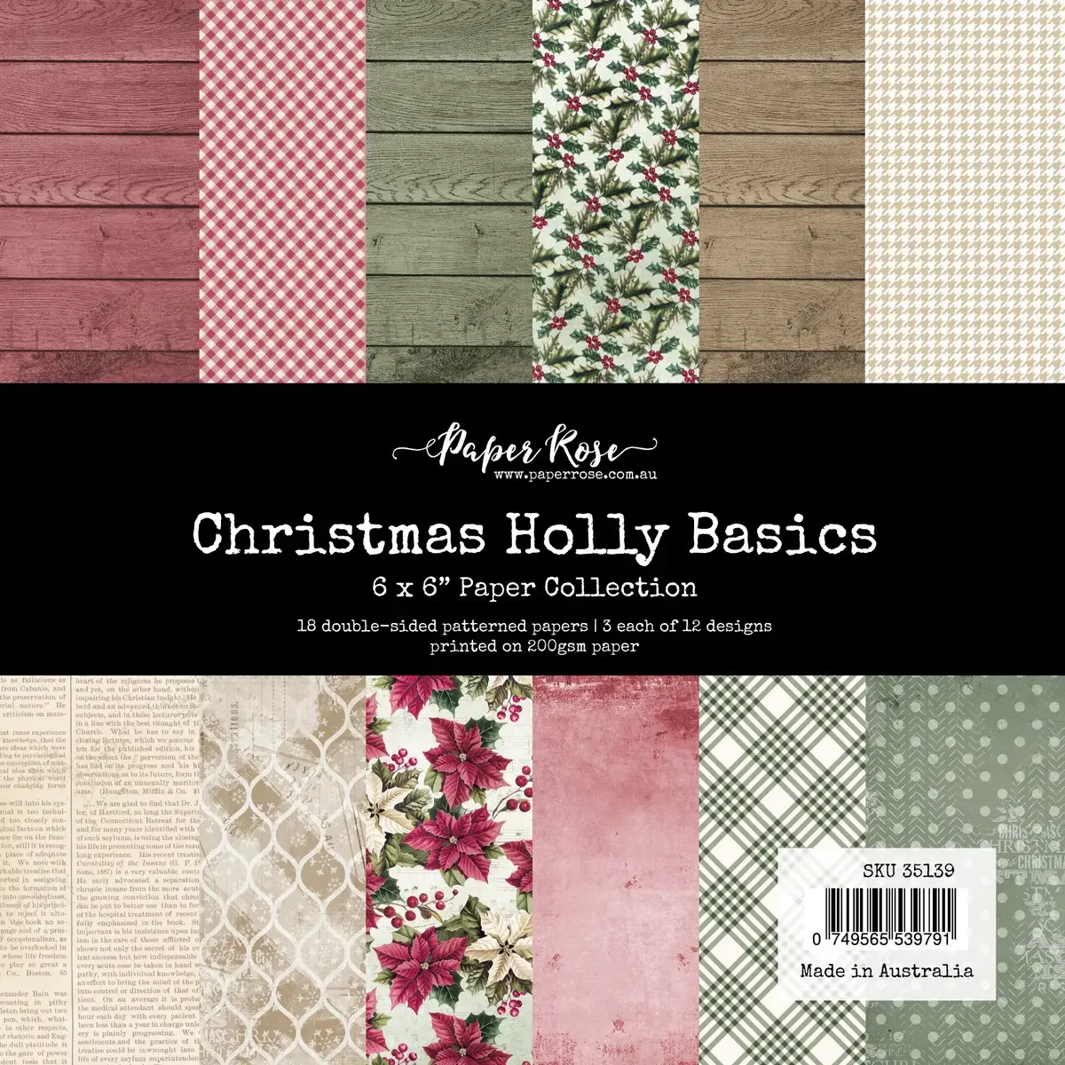 PAPER ROSE CHRISTMAS HOLLY 6x6 BASICS PAPER COLLECTION - Scrapbook Centrale