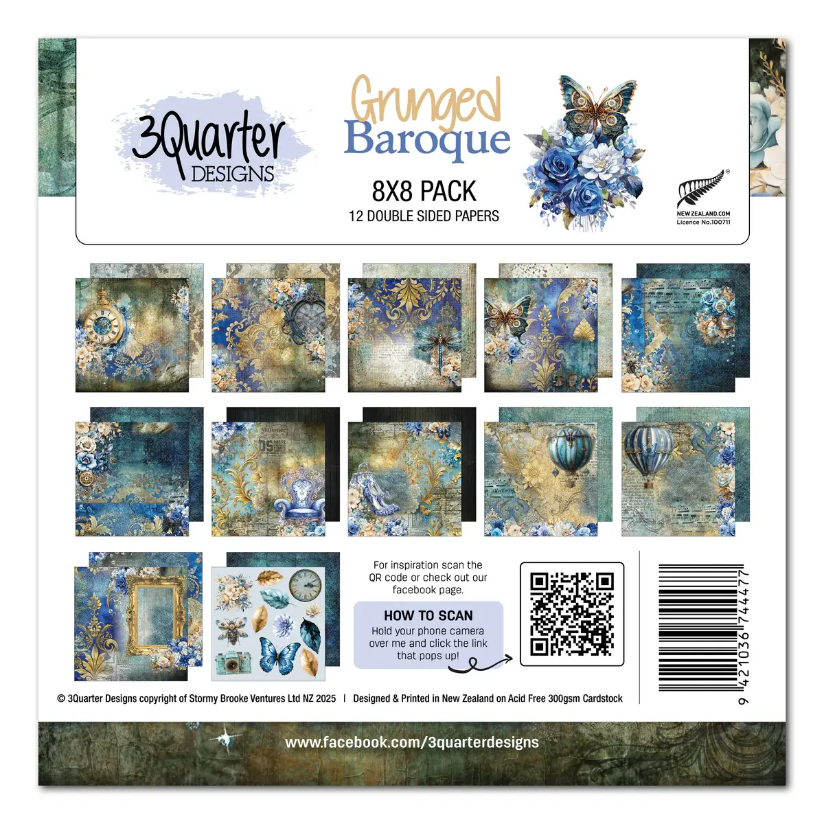 3QUARTER DESIGNS GRUNGED BAROQUE 8x8 PAPER PACK 12 SHEETS - Scrapbook ...