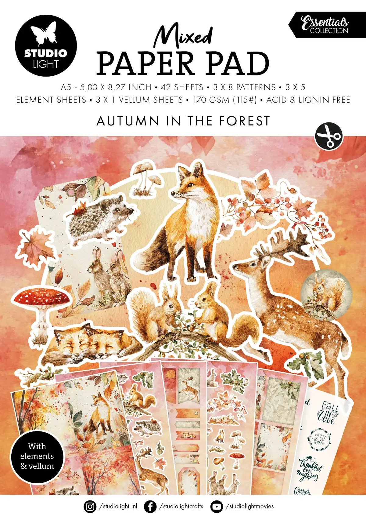 STUDIOLIGHT ESSENTIALS COLLECTION AUTUMN IN THE FOREST MIXED PAPER PAD - Scrapbook Centrale