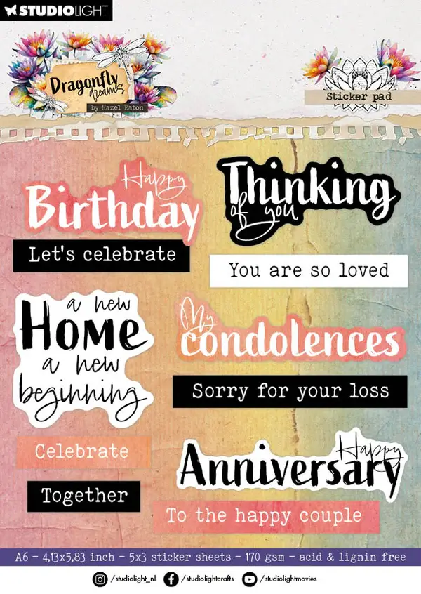 STUDIOLIGHT HAZEL EATON DRAGONFLY DREAMS PAPER PAD STICKER SENTIMENTS ...