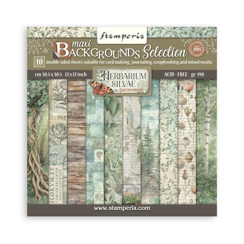 STAMPERIA HERBARIUM SILVAE BACKGROUNDS SELECTION 12x12 PAPER PACK 10 ...
