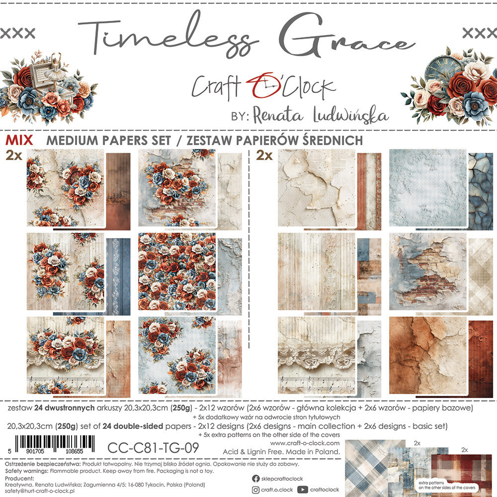 CRAFT O'CLOCK TIMELESS GRACE 8x8 MIX PAPER PAD 24 SHEETS - Scrapbook ...