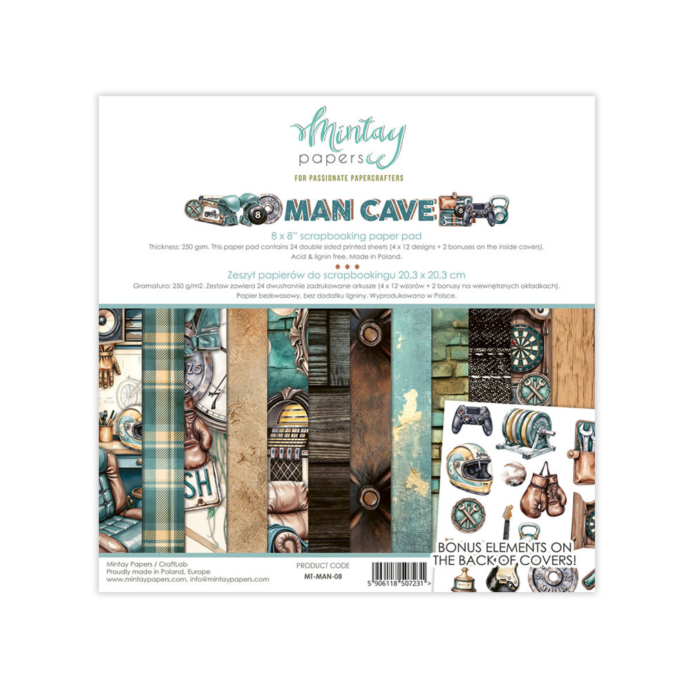 MINTAY MAN CAVE 8x8 PAPER PAD 24 SHEETS - Scrapbook Centrale
