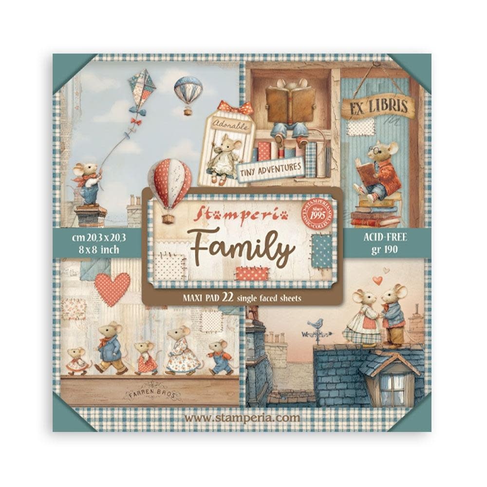 STAMPERIA FAMILY MAXI PAD 8x8 PAPER PACK 22 SINGLE FACED SHEETS ...