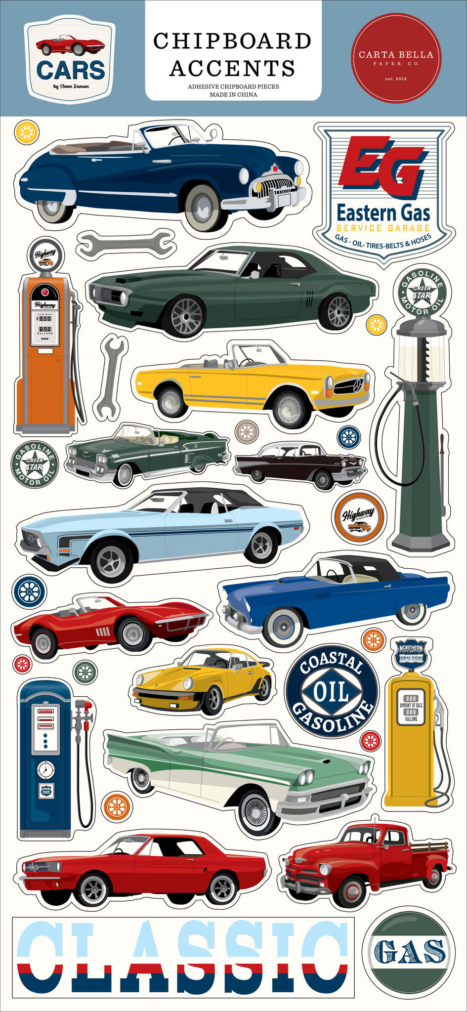 CARTA BELLA CARS 6x13 CHIPBOARD ACCENTS - Scrapbook Centrale
