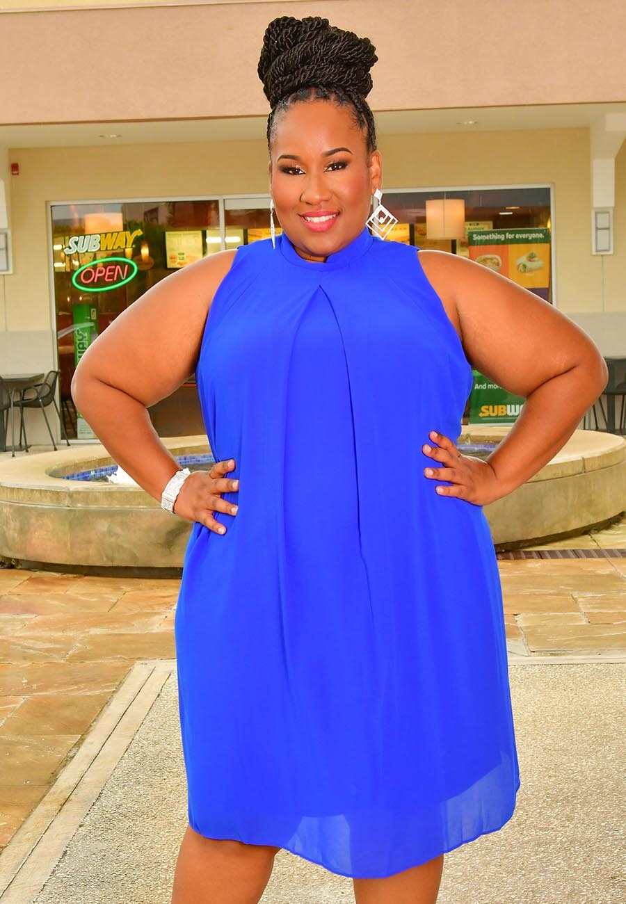 REAH- Plus Size Solid Mock Neck Overlay Dress - Harmonygirl.com