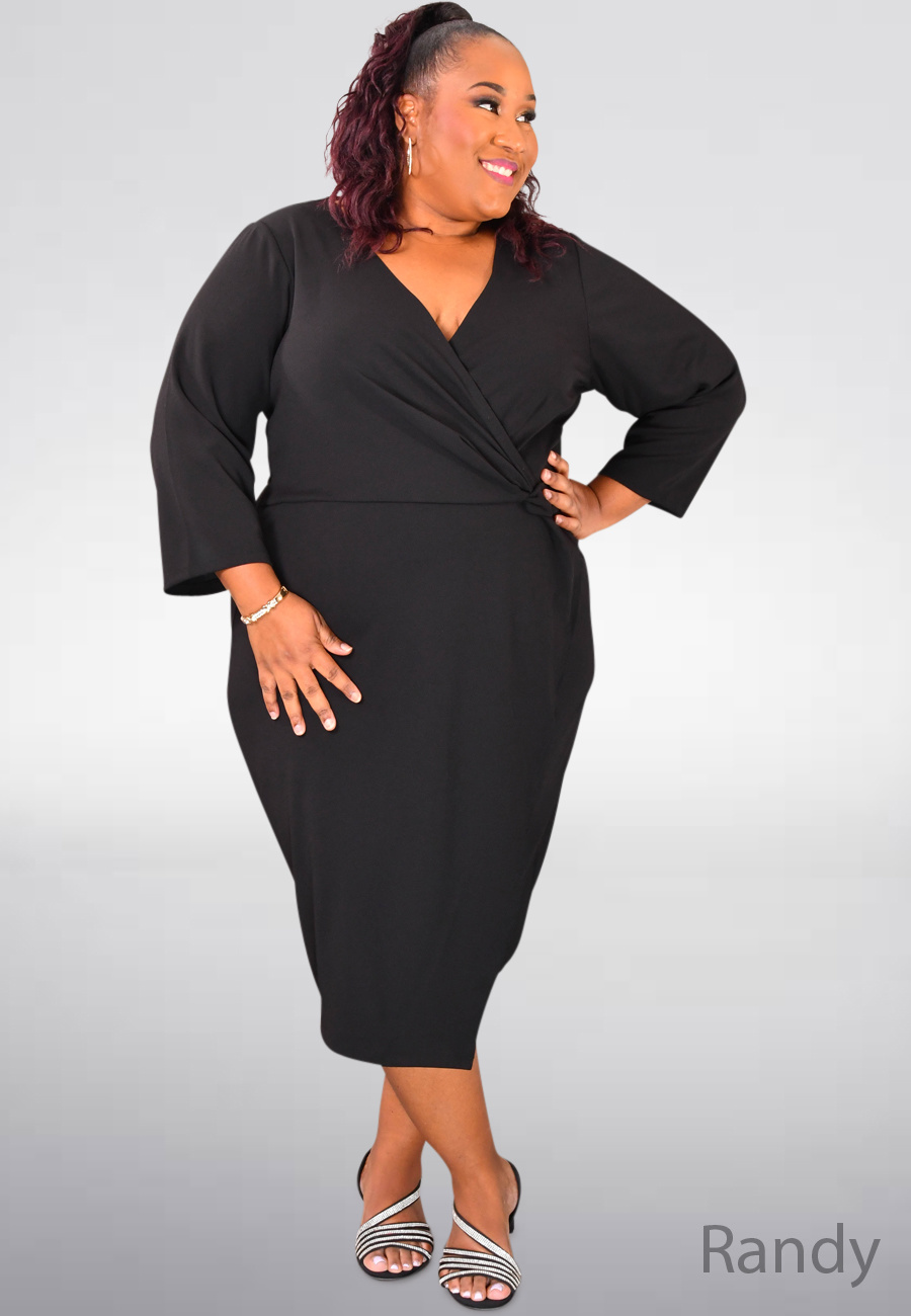 RANDY- Plus Size Solid 3/4 Sleeve Dress - Harmonygirl.com