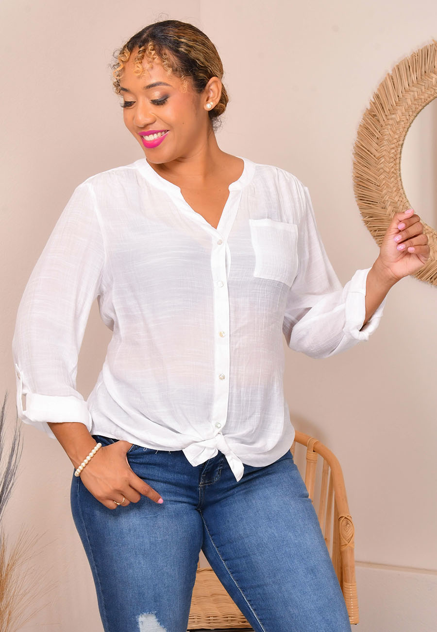 VIAO- Solid Long Sleeve Botton Down Top - Harmonygirl.com