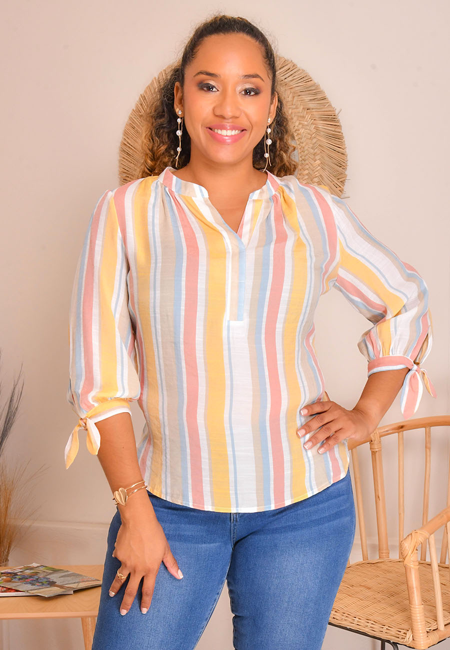 VIJO- Stripe 3/4 Sleeve Top - Harmonygirl.com