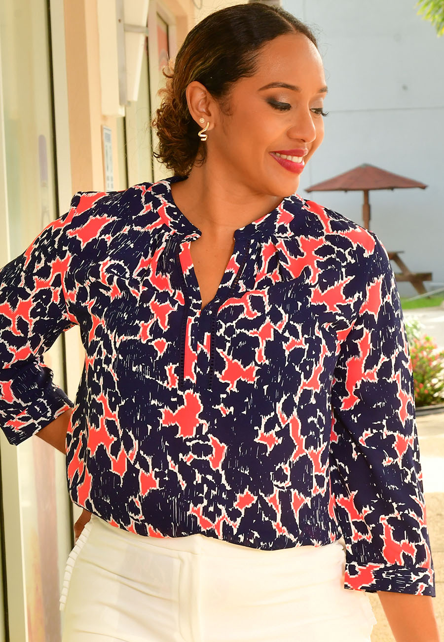 VINA- Printed Top with 3/4 Sleeve - Harmonygirl.com