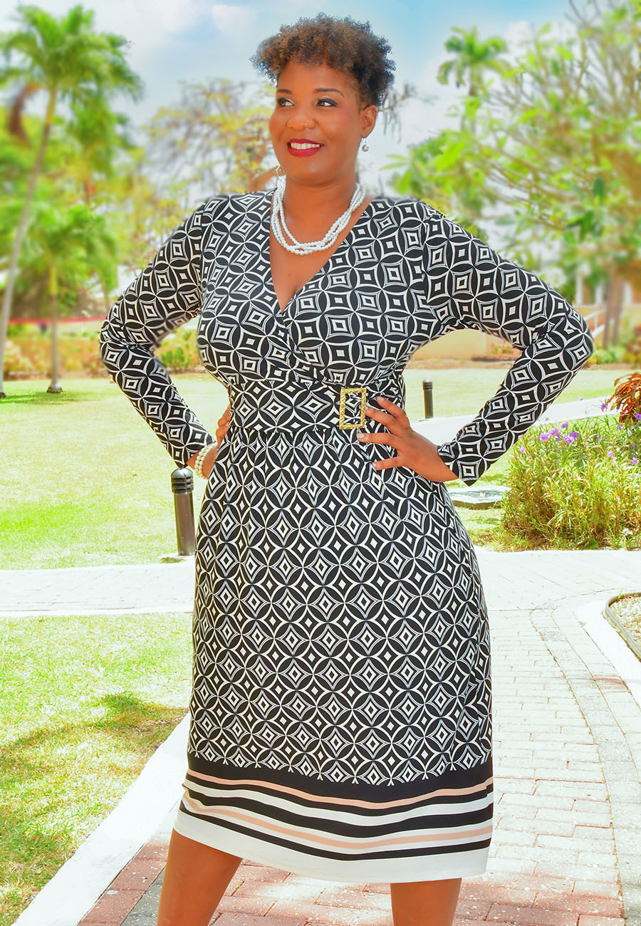 IMURAN- Geo Print Dress with Buckle - Harmonygirl.com