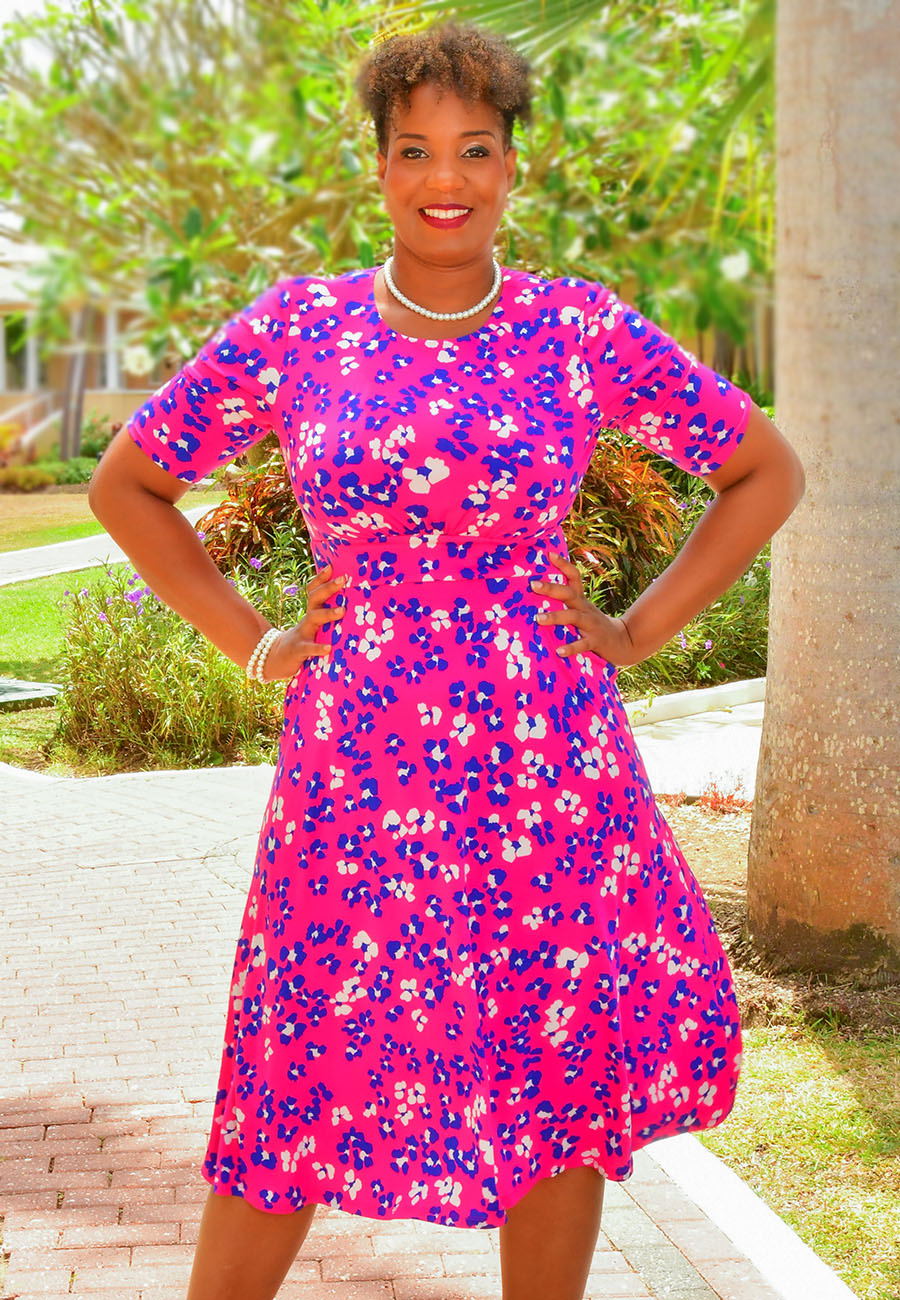 YOUNG- Printed Round Neck 3/4 Sleeve Dress - Harmonygirl.com