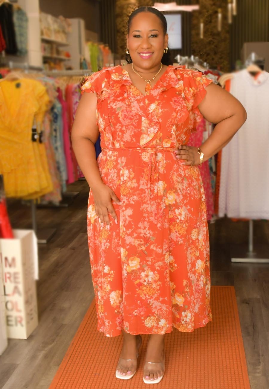FRIYA- Plus Size Floral Frill Hi Lo Dress - Harmonygirl.com