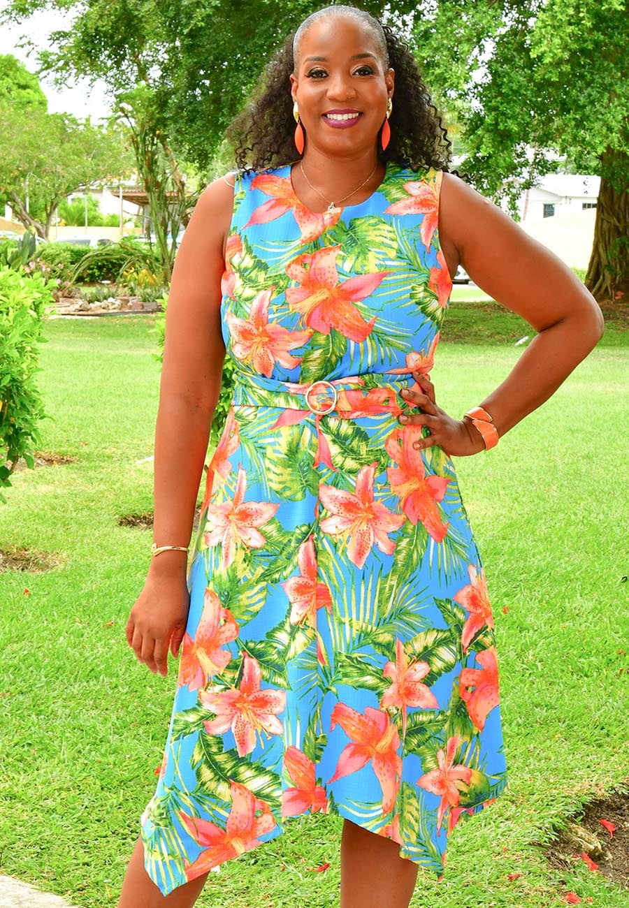 NIJIL- Floral Armhole Dress with Band - Harmonygirl.com