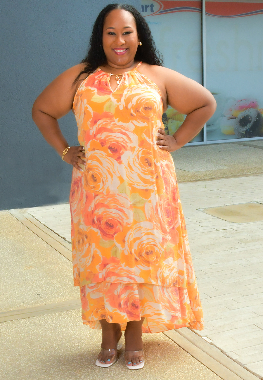 GIVA-Plus Size Hi Neck Dress with Keyhole - Harmonygirl.com