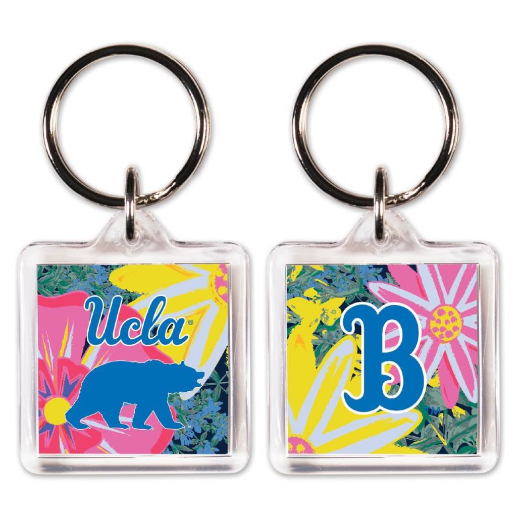 Acrylic Keyring Square UCLA Flower Bear & B Logo - Campus Store