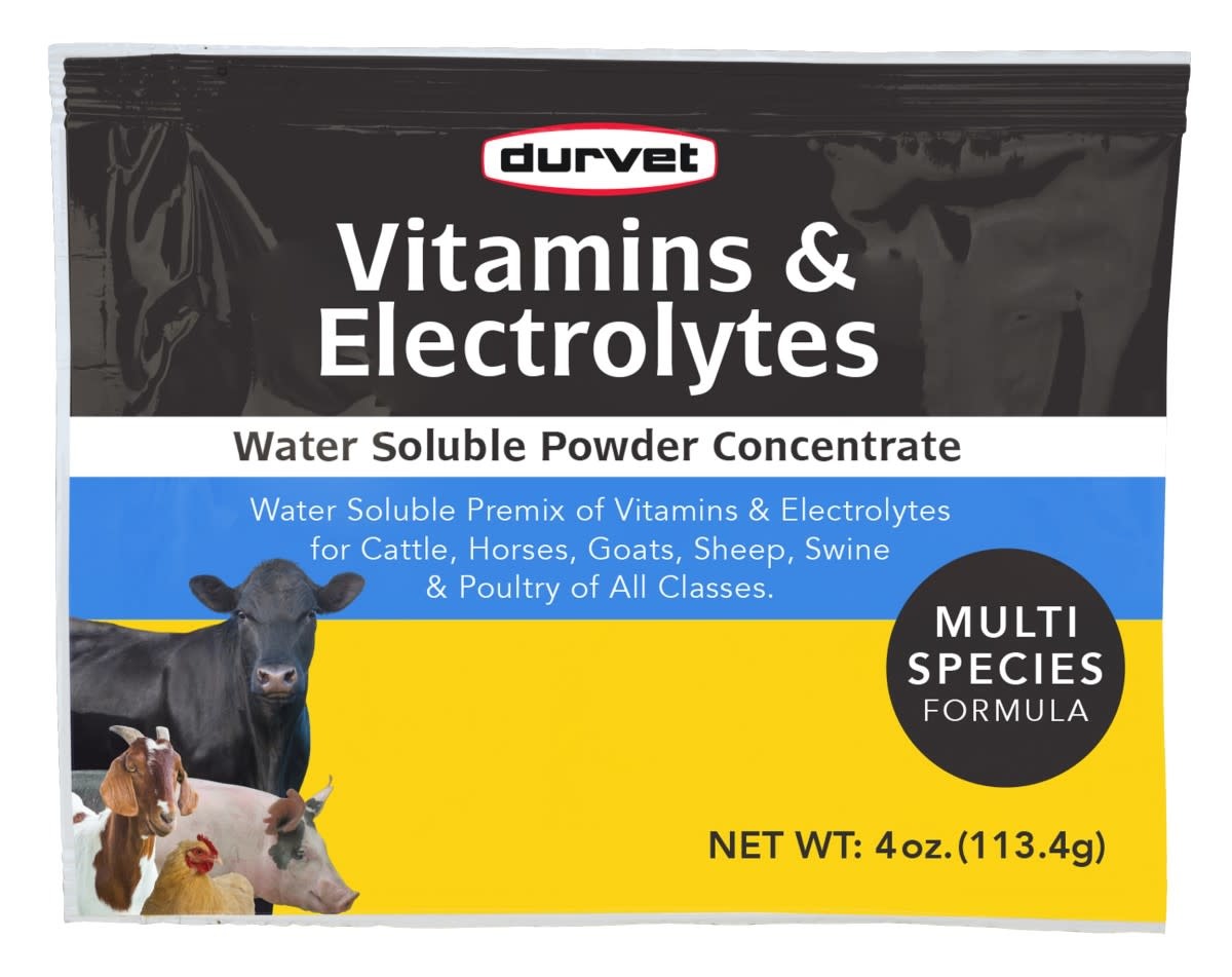 VITAMINS & ELECTROLYTES CONC 4oz DURVET 1tsp/gal - Wagon Wheel