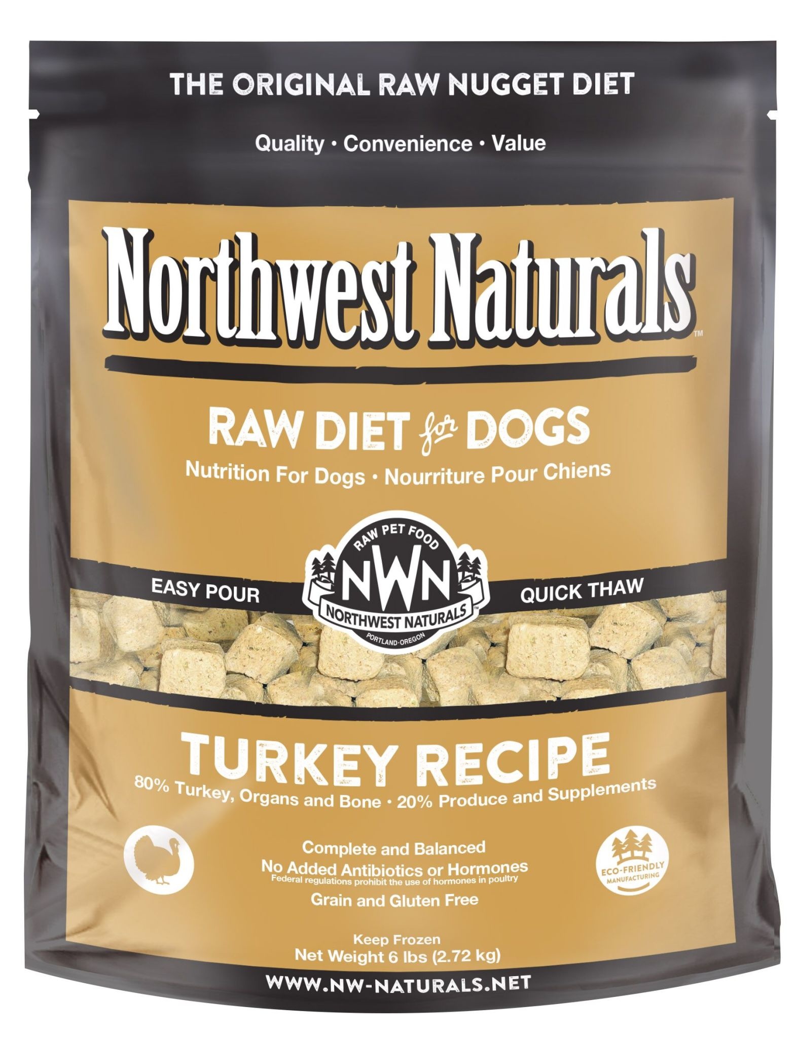 NWN Frozen Raw Nuggets Turkey Dog 6# - St Petersbark, LLC