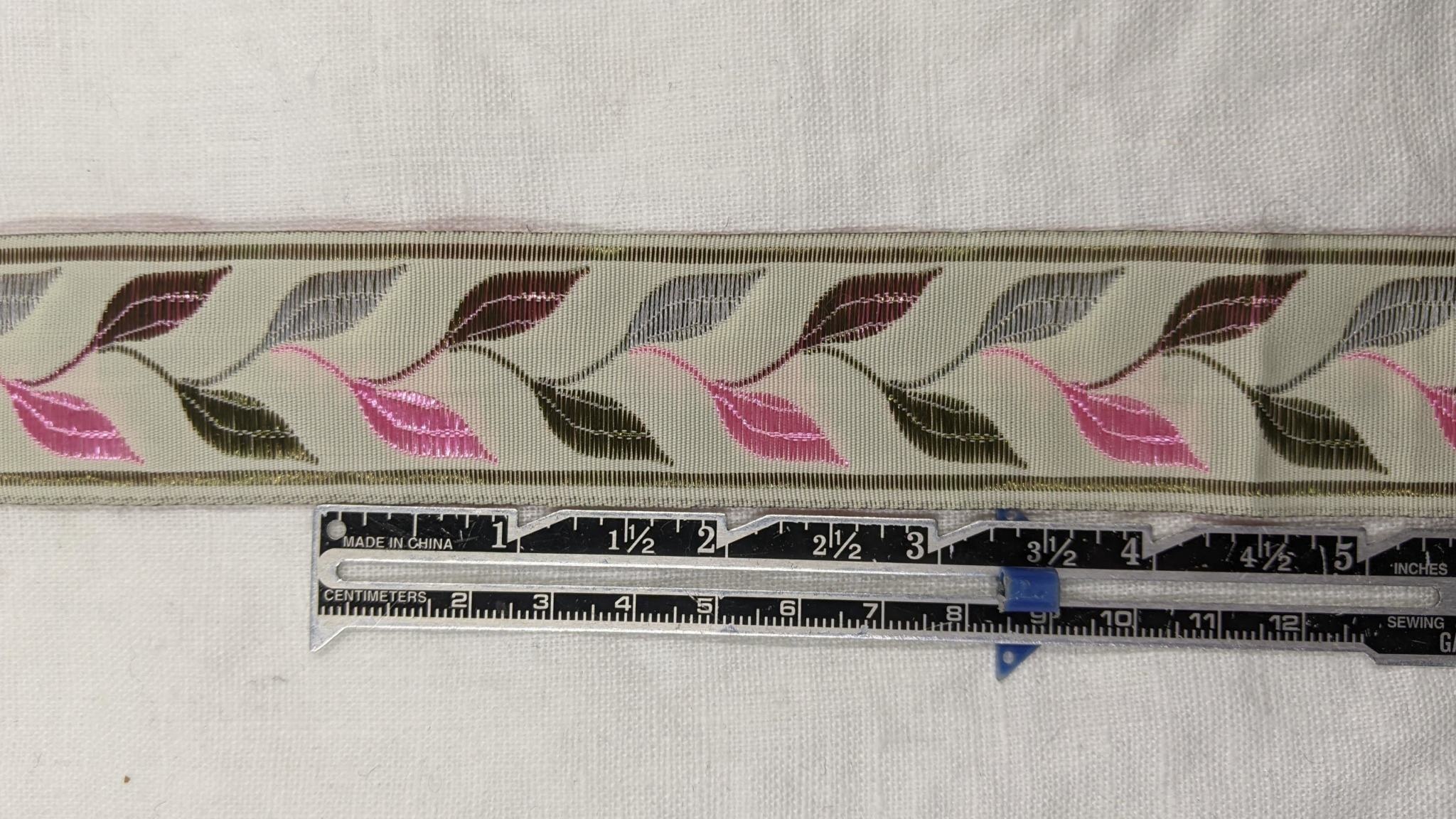 Leafy Vine Trim Narrow - Pink & Green on Cream - Cloak & Dagger Creations