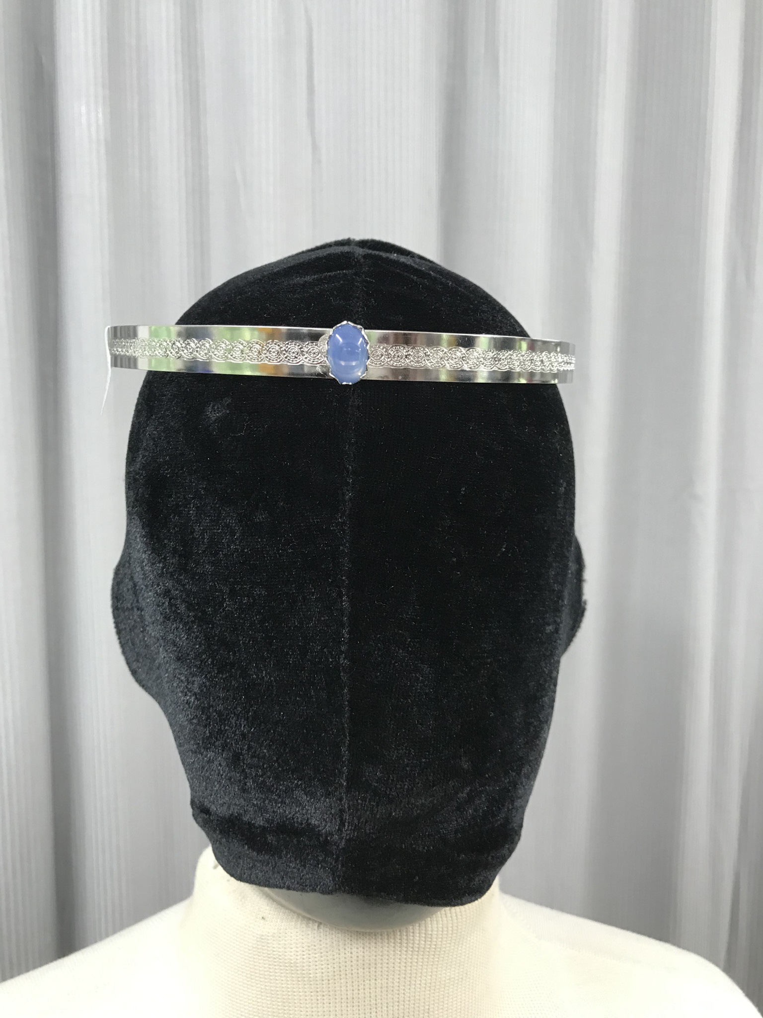 Light Blue Oval Glass Stone, Silvertone Plated Spiral Center Band ...