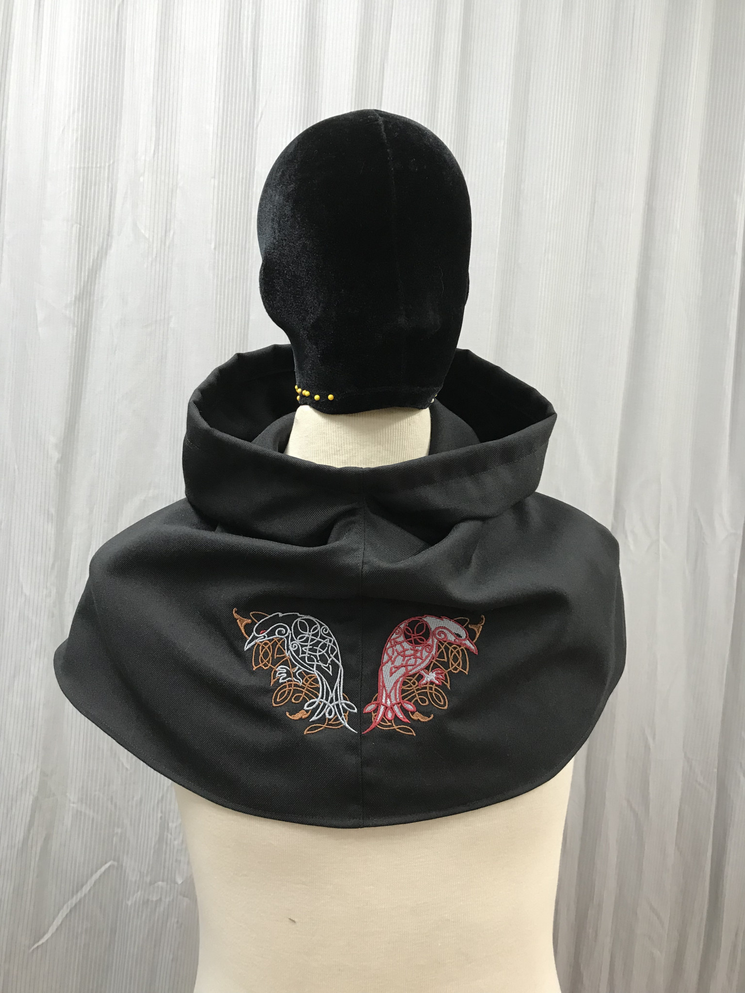 H468 - Black Wool Blend Hooded Cowl - Cloak & Dagger Creations