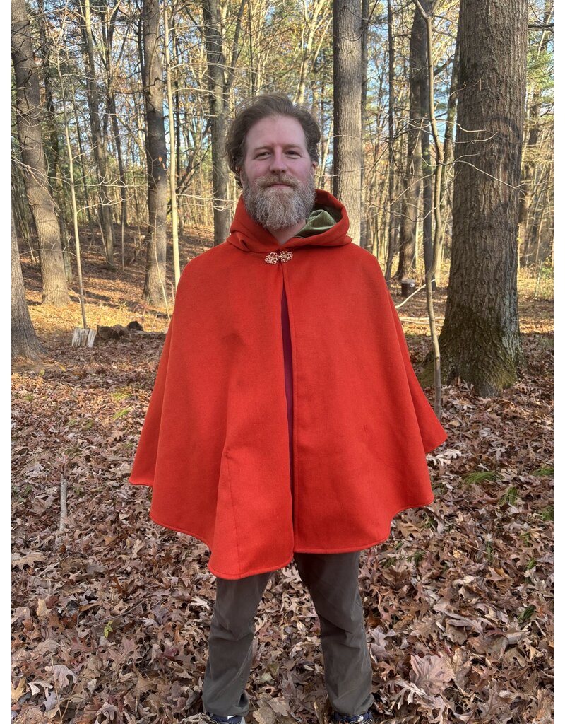5436 - Tomato Red Ruana Cloak w/ Olive Green Hood Lining - Cloak ...