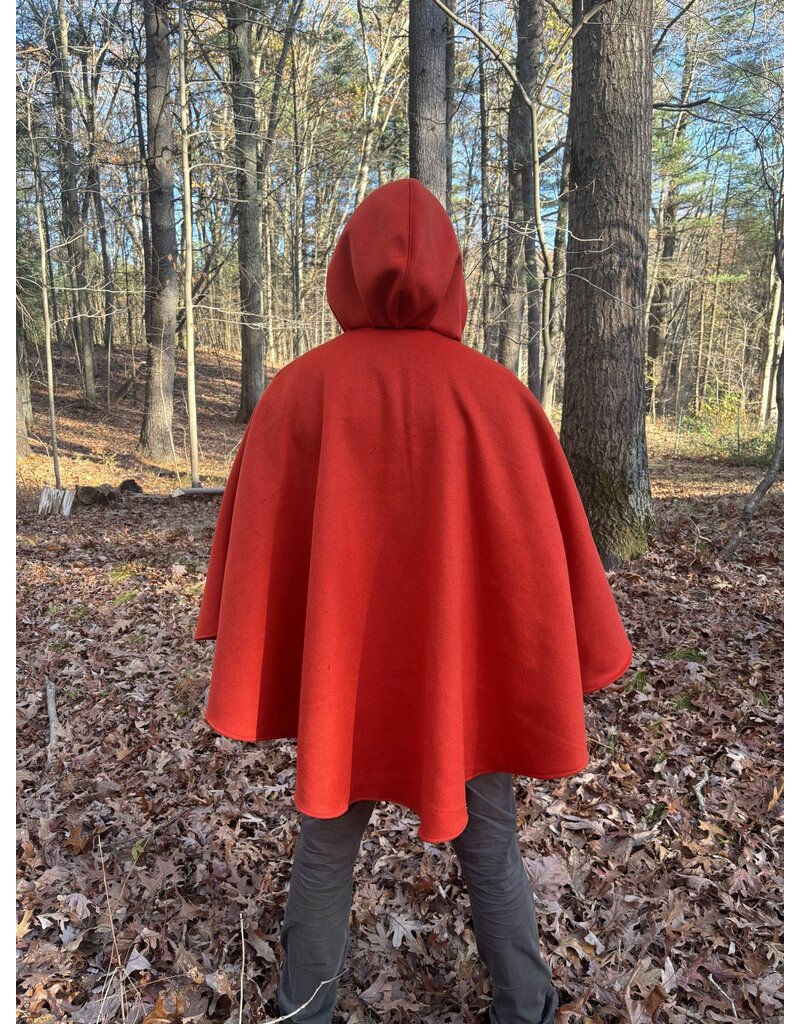 5436 - Tomato Red Ruana Cloak w/ Olive Green Hood Lining - Cloak ...
