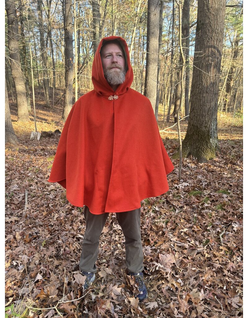 5436 - Tomato Red Ruana Cloak w/ Olive Green Hood Lining - Cloak ...