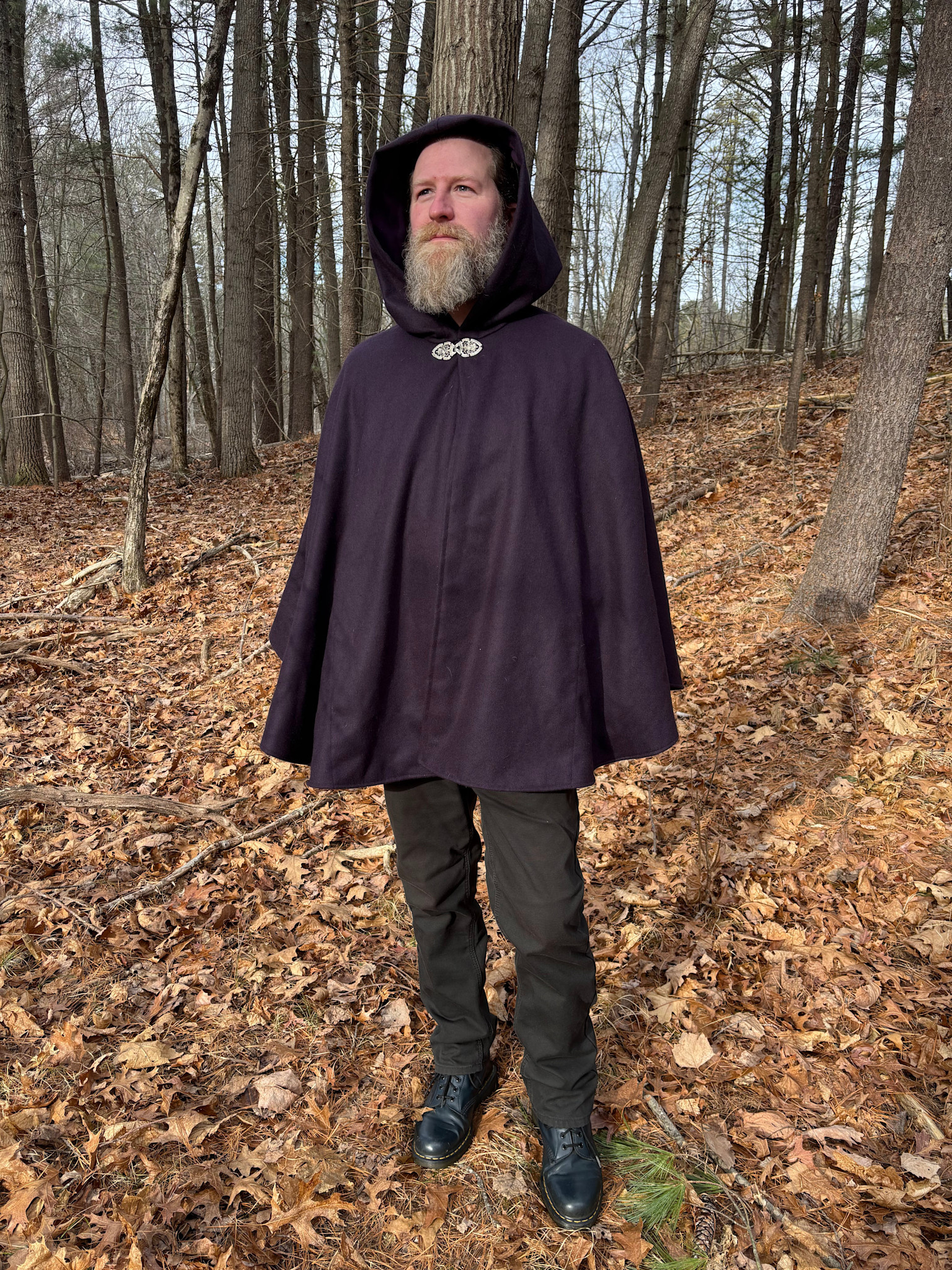 5534-Dark Purple Wool Cloak w/PurpleHood Lining and Interior Pockets ...