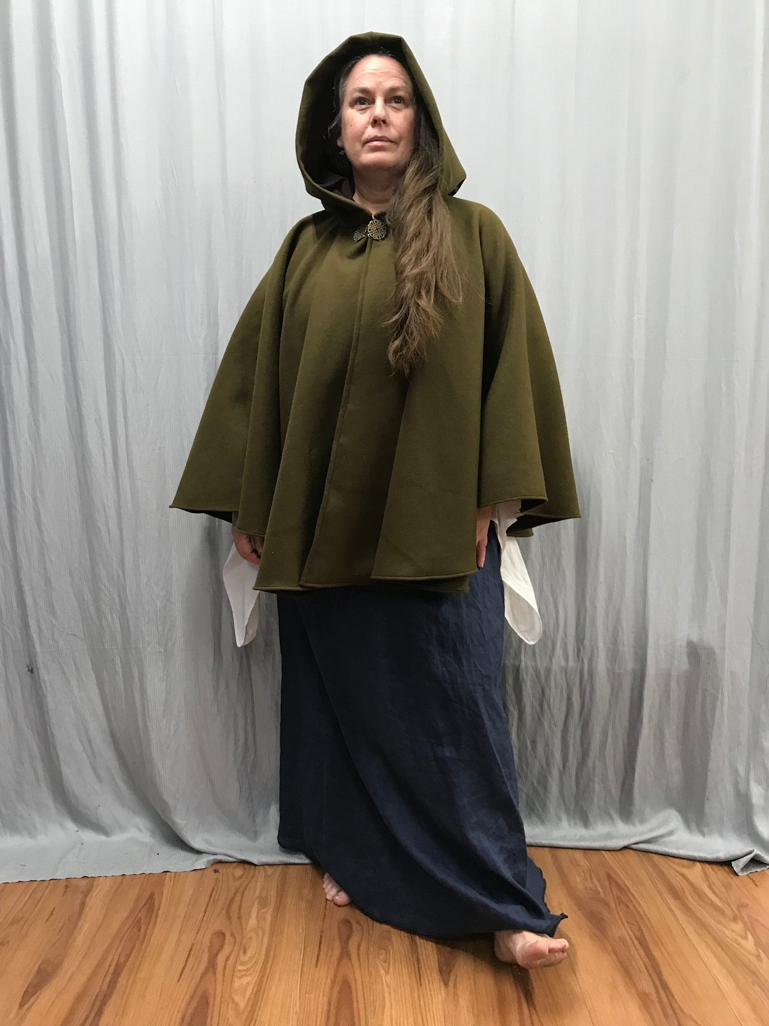 5546-Mossy Green Cloak w/ Purple Hood Lining and Pockets - Cloak ...