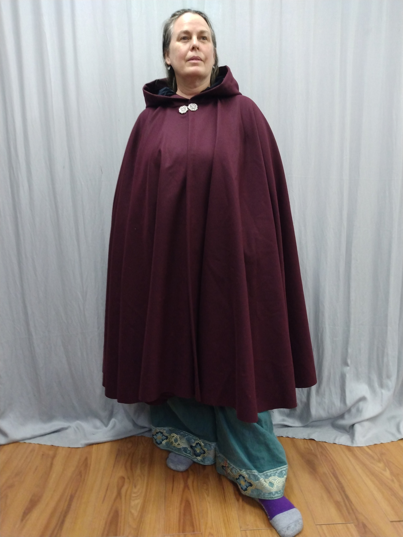 5559-Merlot Purple Wool Cloak w/ Midnight Blue Hood Lining - Cloak ...